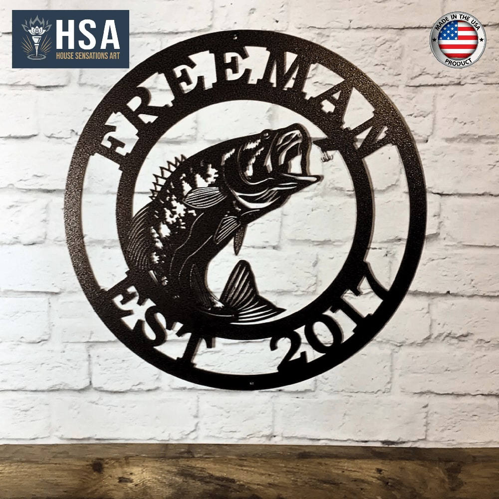 Fish Metal Signs | Custom Largemouth Bass Lake Cabin Wall Art